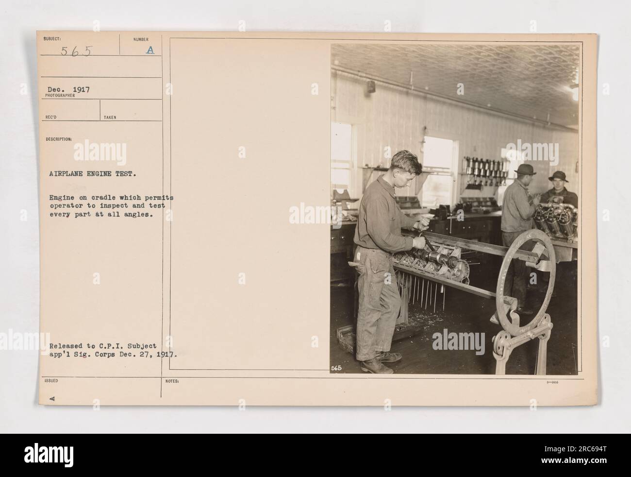 An airplane engine on a cradle being tested for inspection at various ...