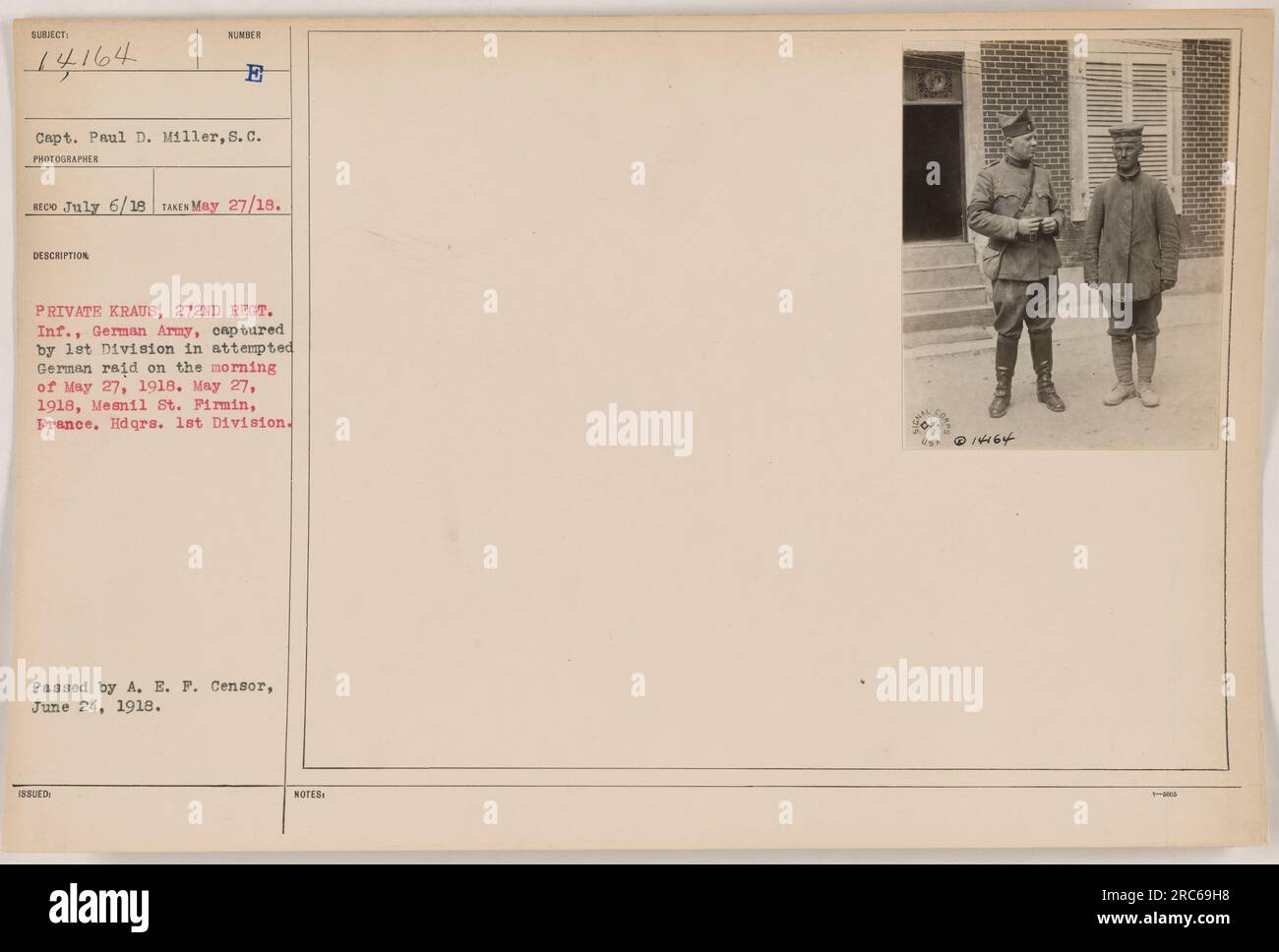 Capt. Paul D. Miller, S.C., took this photograph on May 27, 1918, at ...