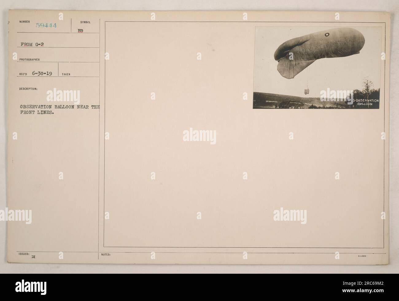 Observation balloon deployed near the front lines during World War One ...