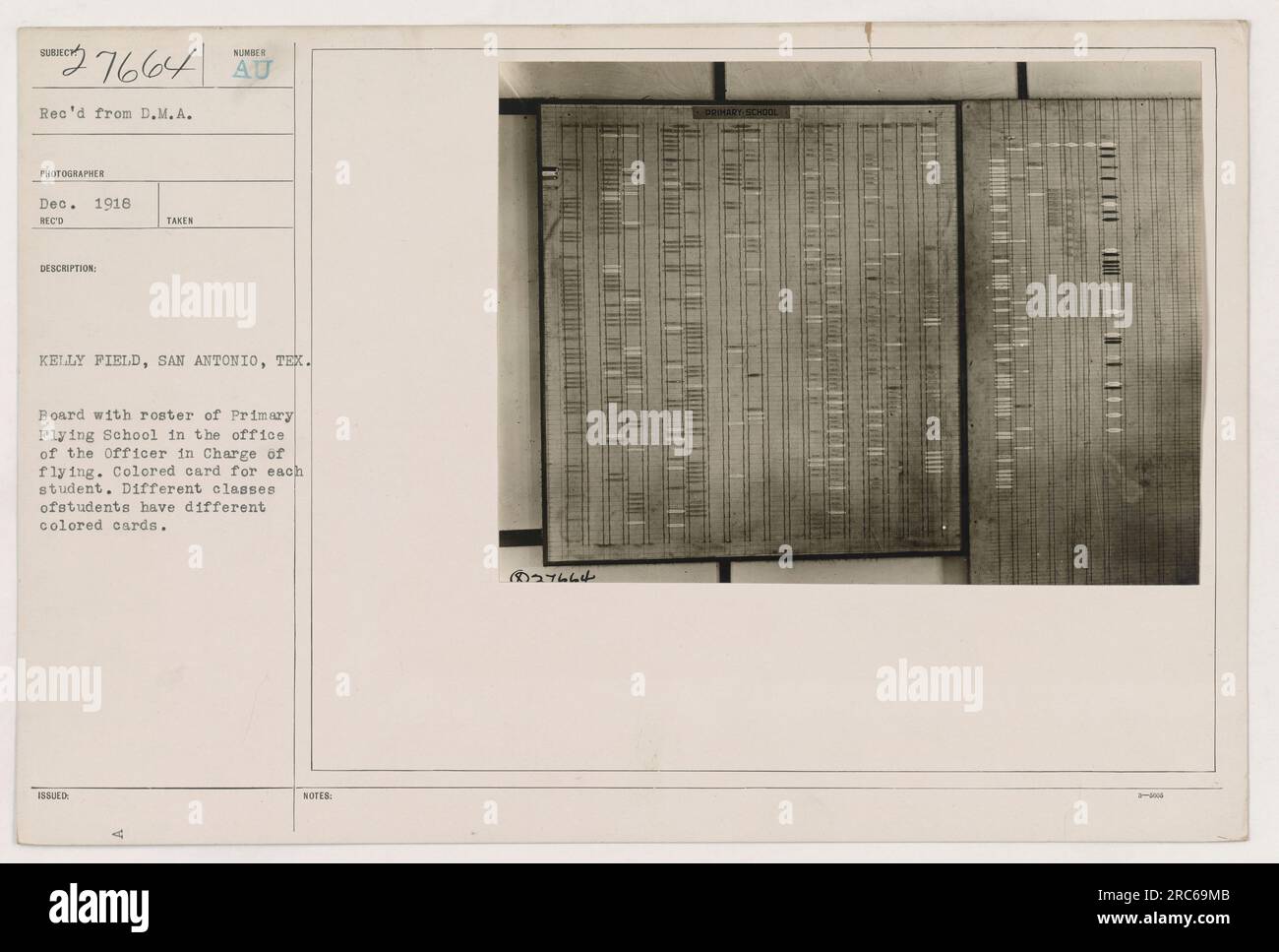 Caption: A board displaying a roster of the Primary Flying School at ...