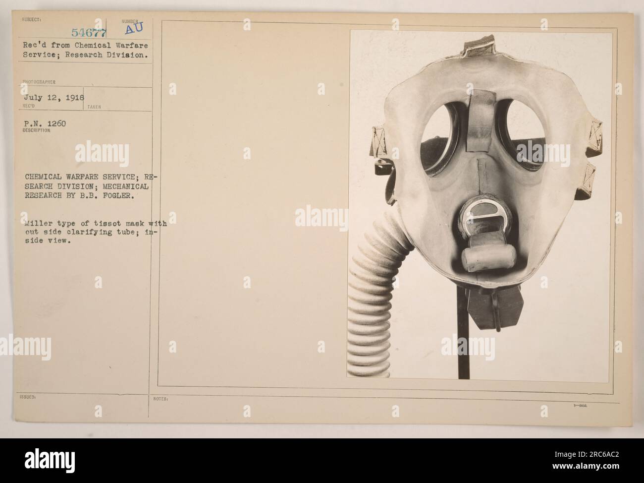 Inside view of a Miller type of Tissot mask with a cut side clarifying ...