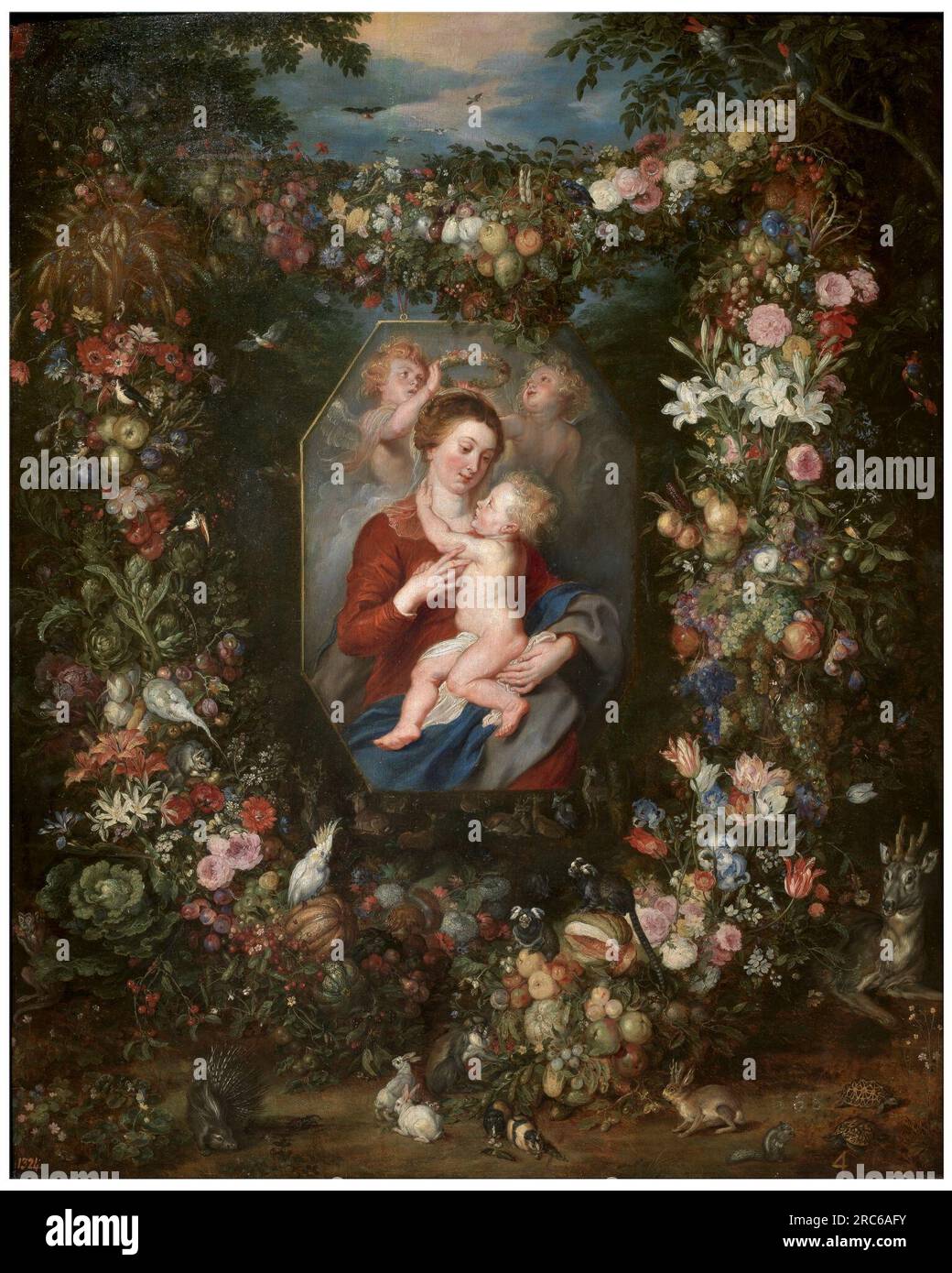 The Virgin and Child in a Painting surrounded by Fruit and Flowers 1620 ...