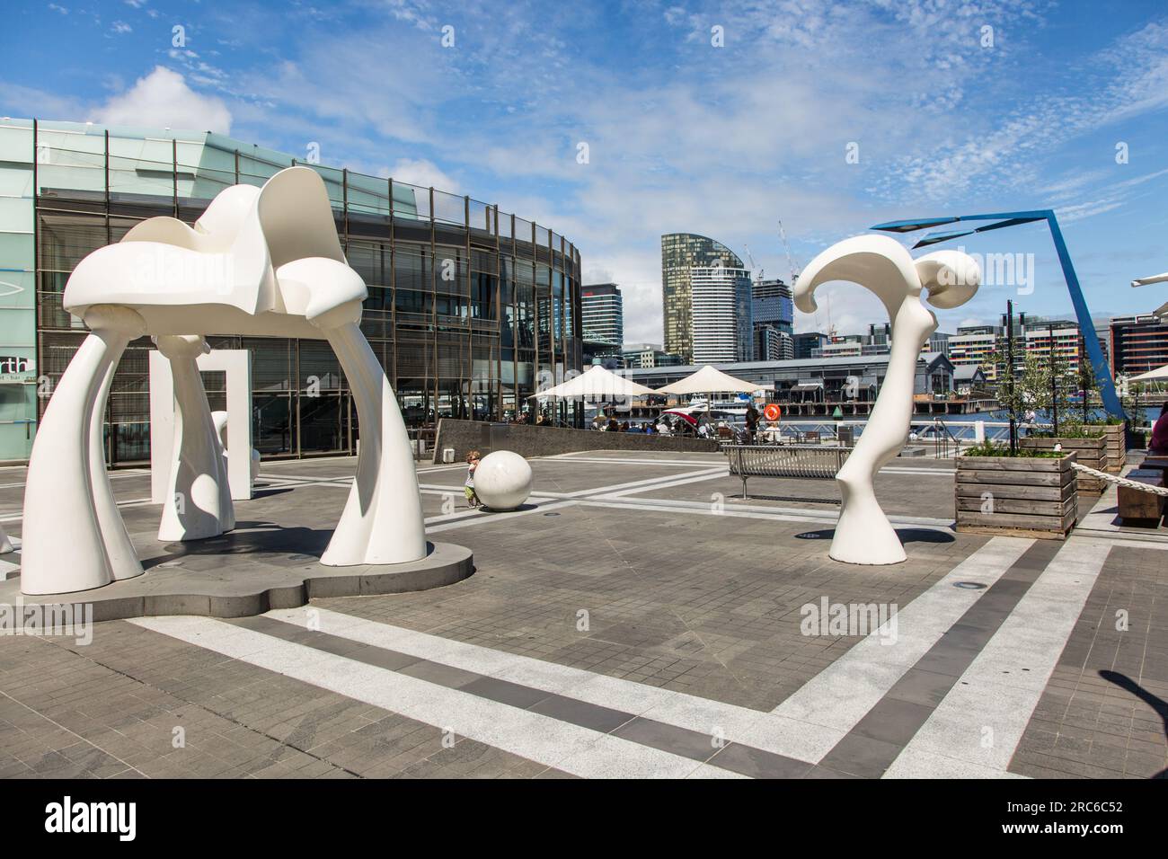 Modern White Sculptures on the New Quay Promenade Boardwalk at ...