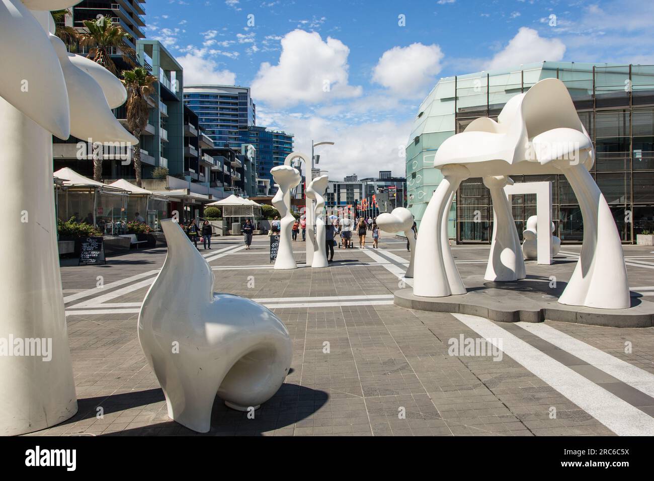 Modern White Sculptures on the New Quay Promenade Boardwalk at ...