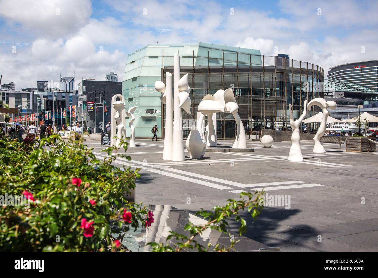 Modern White Sculptures on the New Quay Promenade Boardwalk at ...