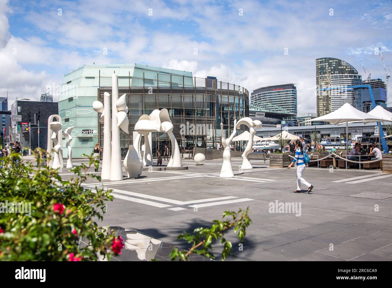 Modern White Sculptures on the New Quay Promenade Boardwalk at ...