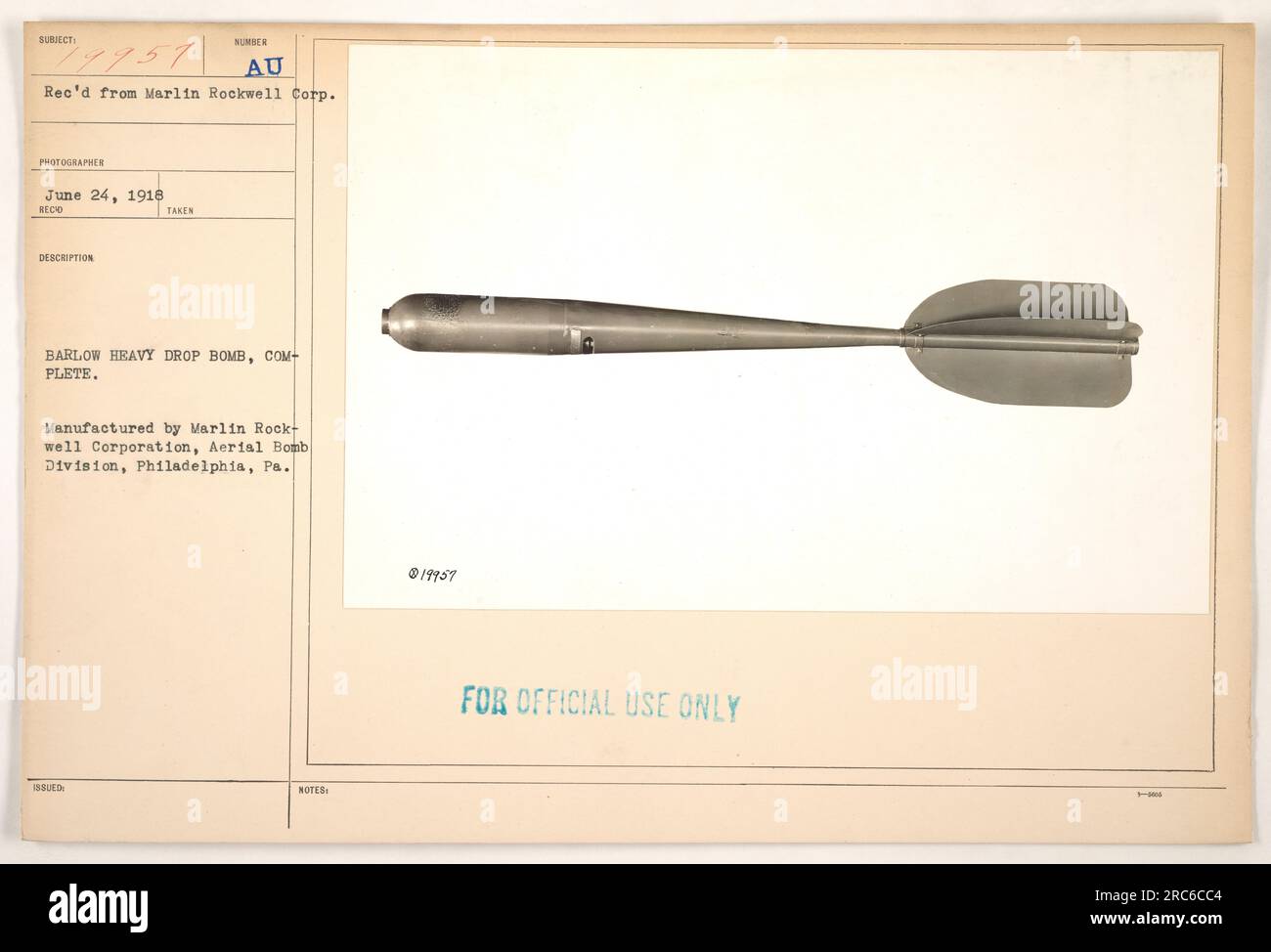 "Image of Barlow heavy drop bomb, produced by Marlin Rockwell ...