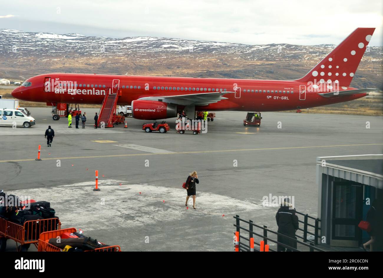 Air Greenland plane landing at Kangerlussuaq Airport, Greenland Stock ...