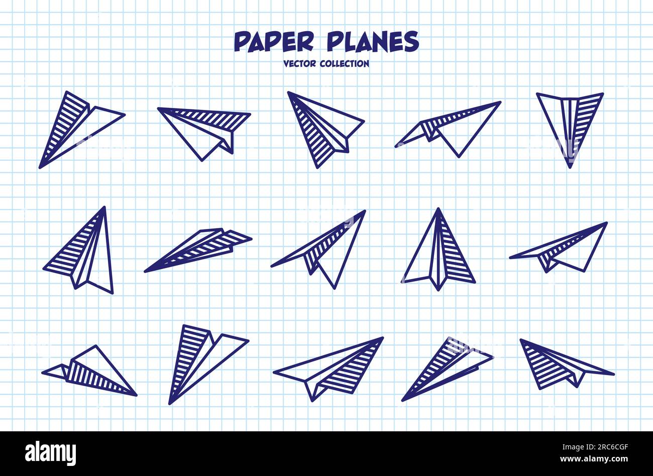 Hand drawn planes on checkered paper sheet. School notebook for drawing ...
