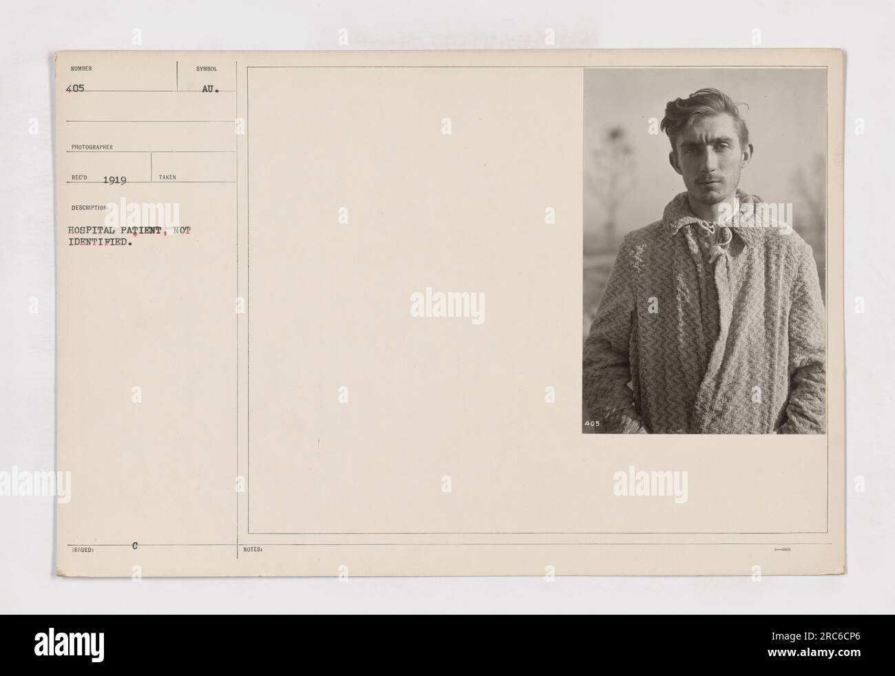 Hospital patient in unidentified location during World War One. The ...