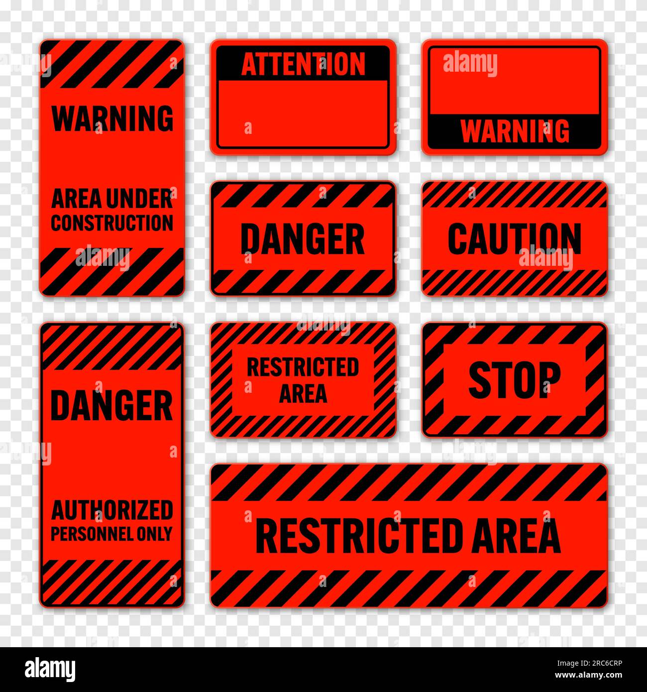 Various black and red warning signs with diagonal lines. Attention ...