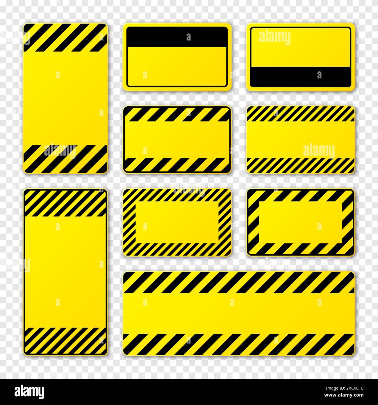 Various blank yellow warning signs with diagonal lines. Attention ...