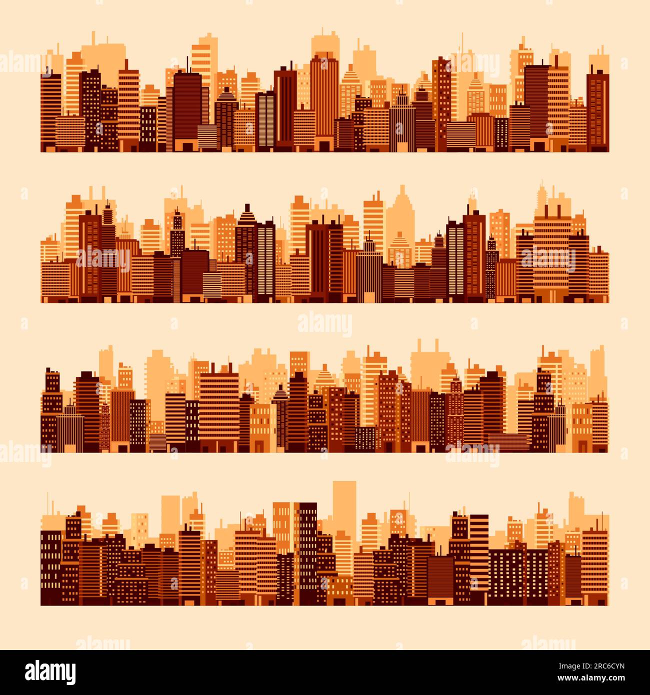 City silhouettes. Cityscape, town skyline, horizontal panorama. Midtown ...