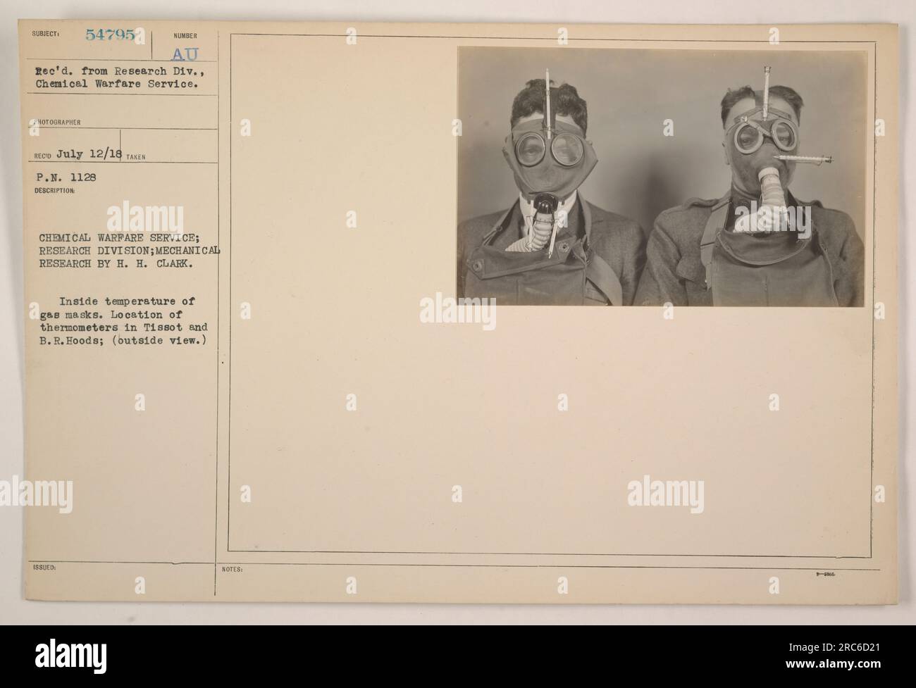 Image showing two gas masks (Tissot and B.R. Hoods) with thermometers ...