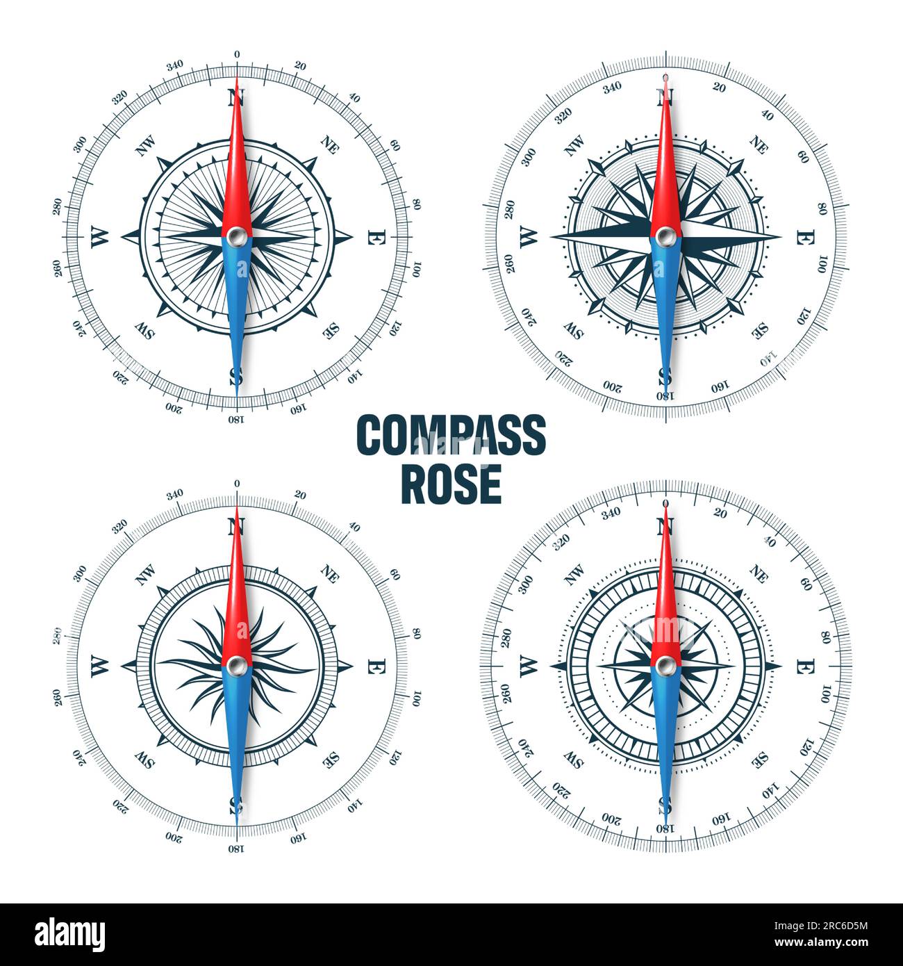 Marine compass, nautical wind rose with cardinal directions of North ...