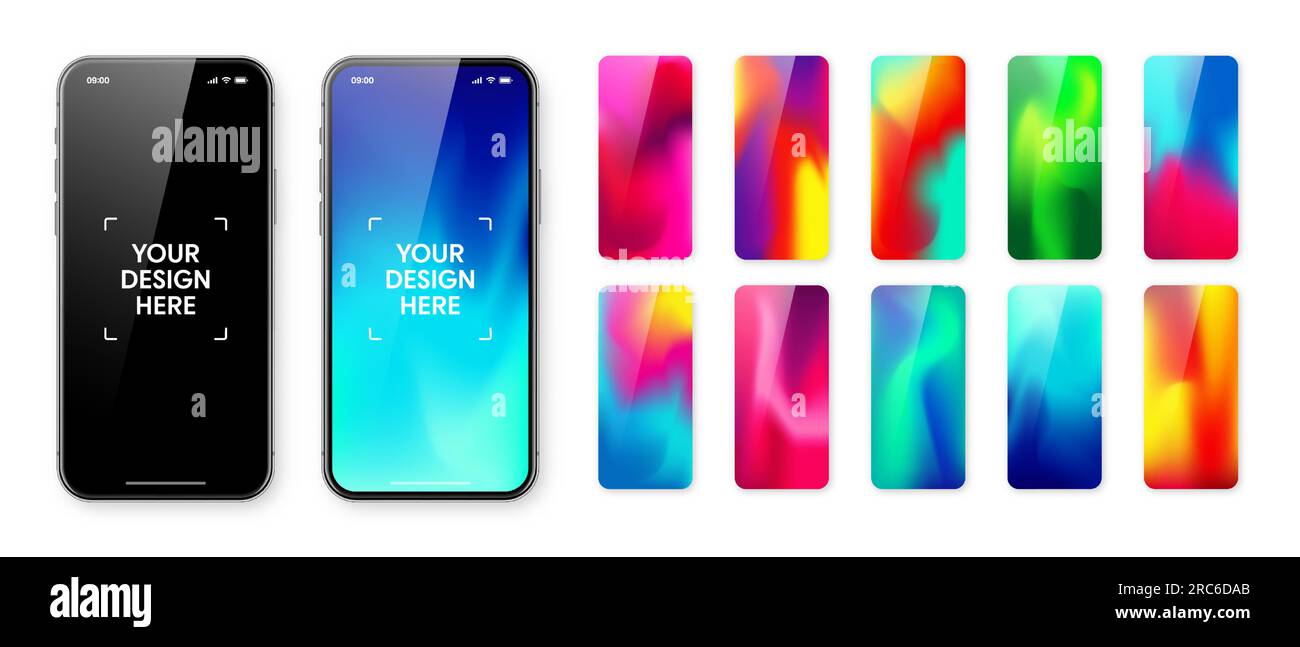 Smartphone with blank touch screen and abstract colorful background ...