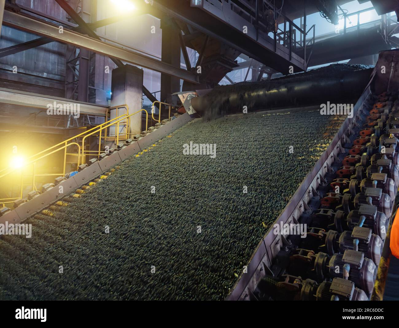 Industrial production line of Iron ore pellets in metallurgical factory ...