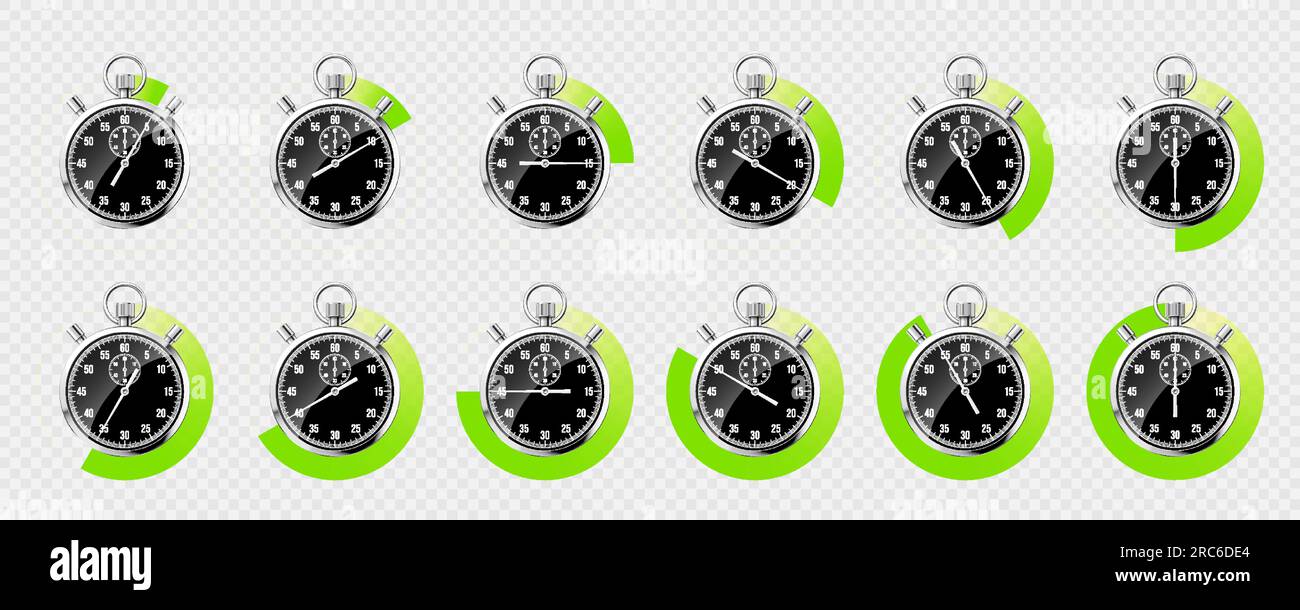 Realistic classic stopwatch. Shiny metal chronometer, black time ...