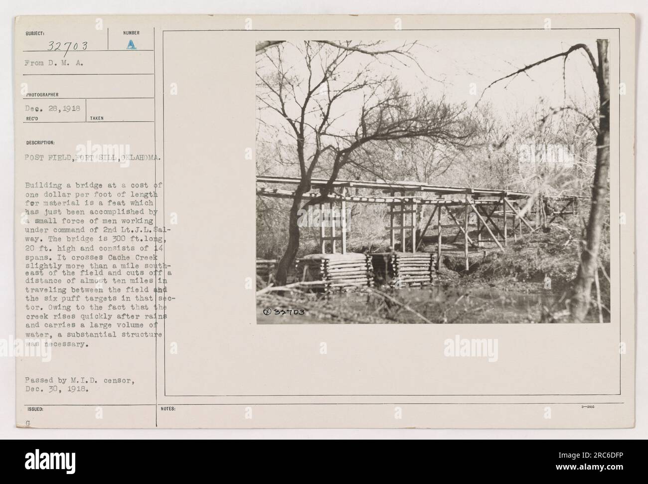 Caption: Soldiers construct a bridge at Post Field, Fort Sill, Oklahoma ...