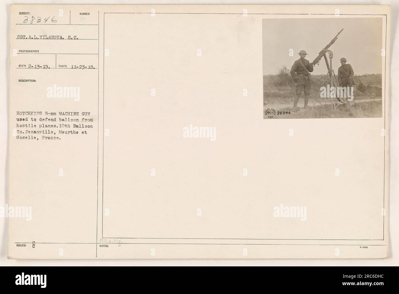 A photograph showing a Hotchkiss 3-mm machine gun being used by the ...