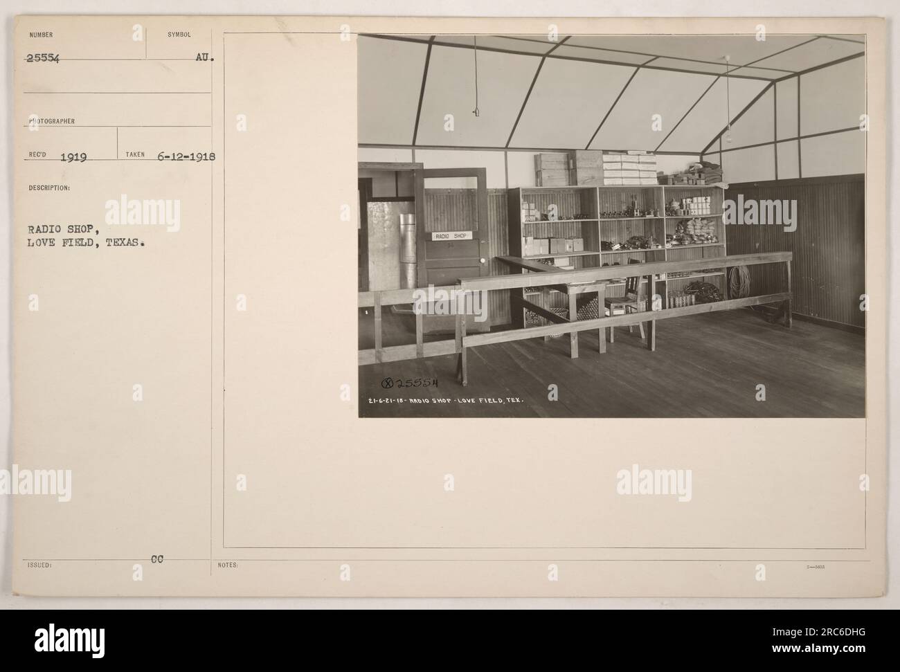 Photo of a radio shop at Love Field in Texas, taken in 1919. The photo ...