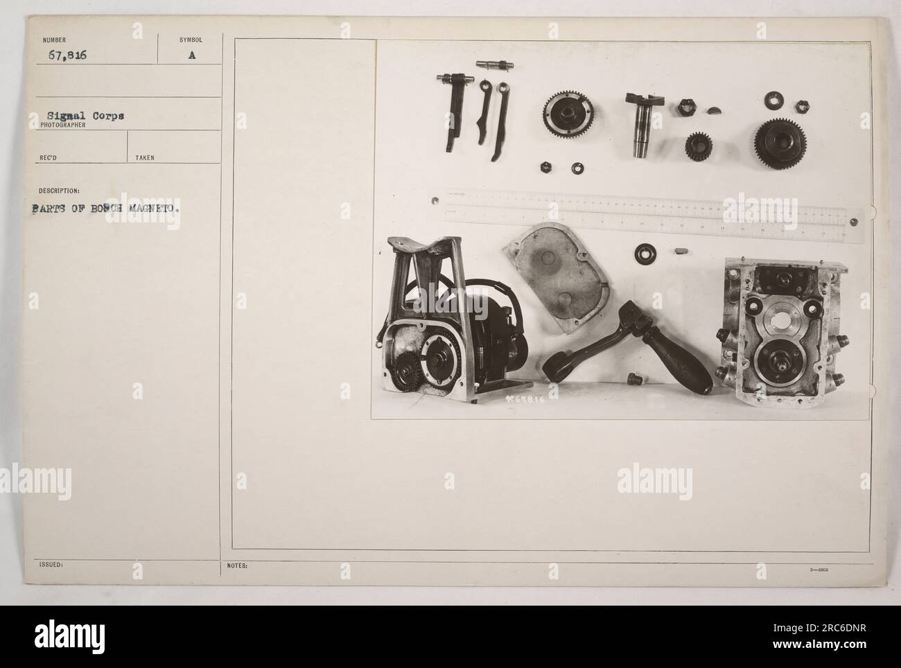 A close-up photograph showing parts of a Bosch magneto, Serial Number ...
