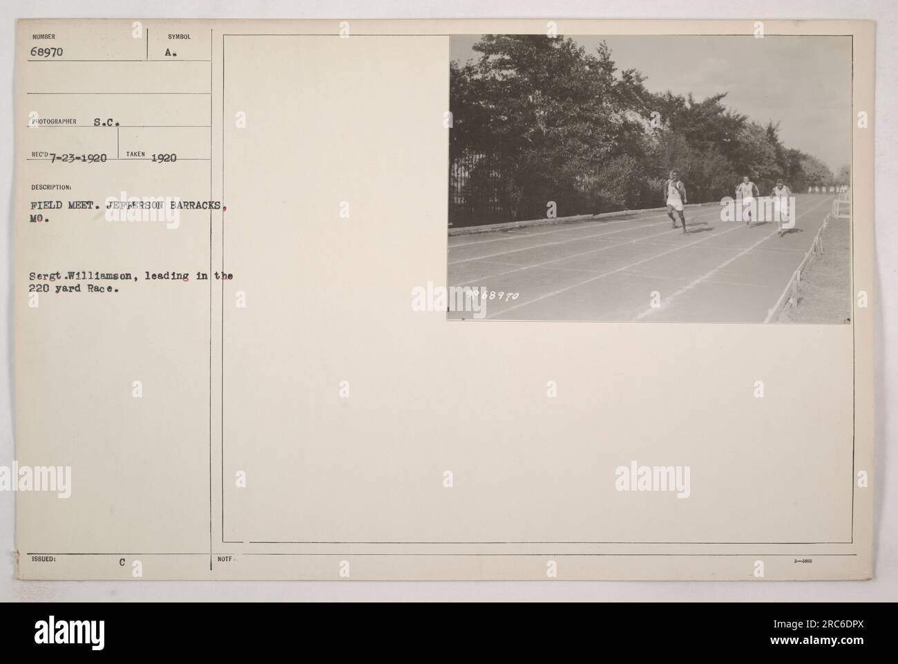 Sergeant Williamson leading in the 220 yard race during a field meet at ...