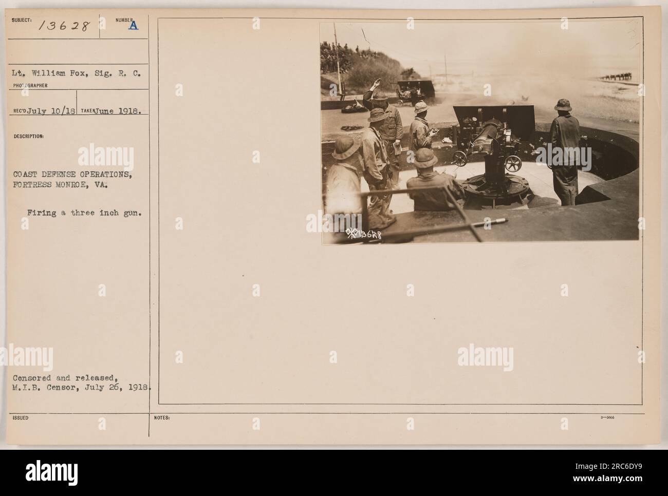 Soldiers at Fortress Monroe, VA, in June 1918, firing a three-inch gun ...
