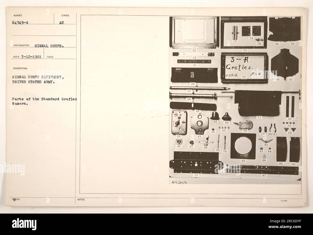 Parts of the Standard Graflex Camera used by the United States Army's ...