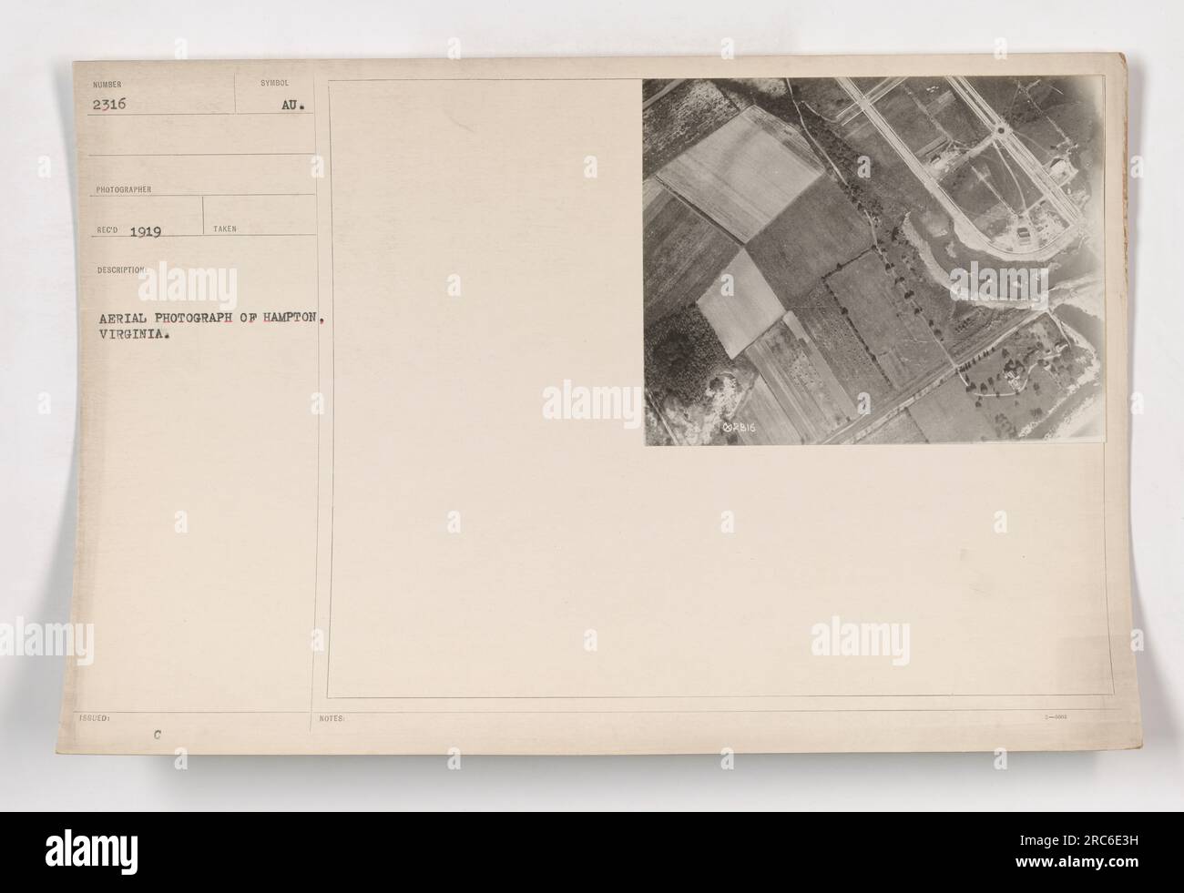 Aerial photograph of Hampton, Virginia taken in 1919 by an unidentified ...