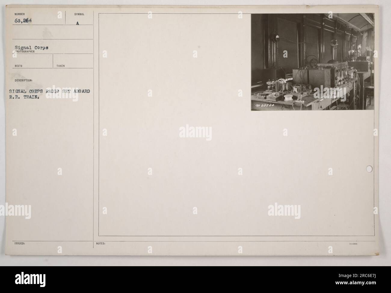 A Signal Corps radio set is seen aboard railroad train NUMBER 68,264 ...