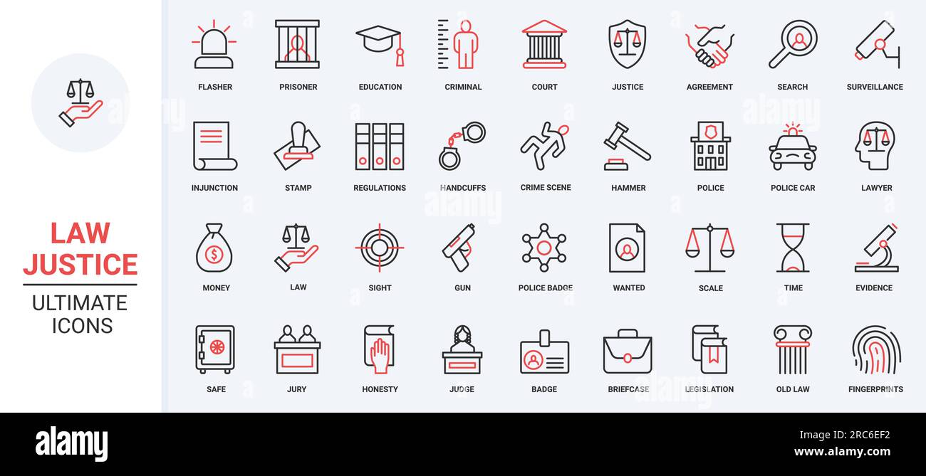Documents for agreement and judgment, legal system badges and symbols ...