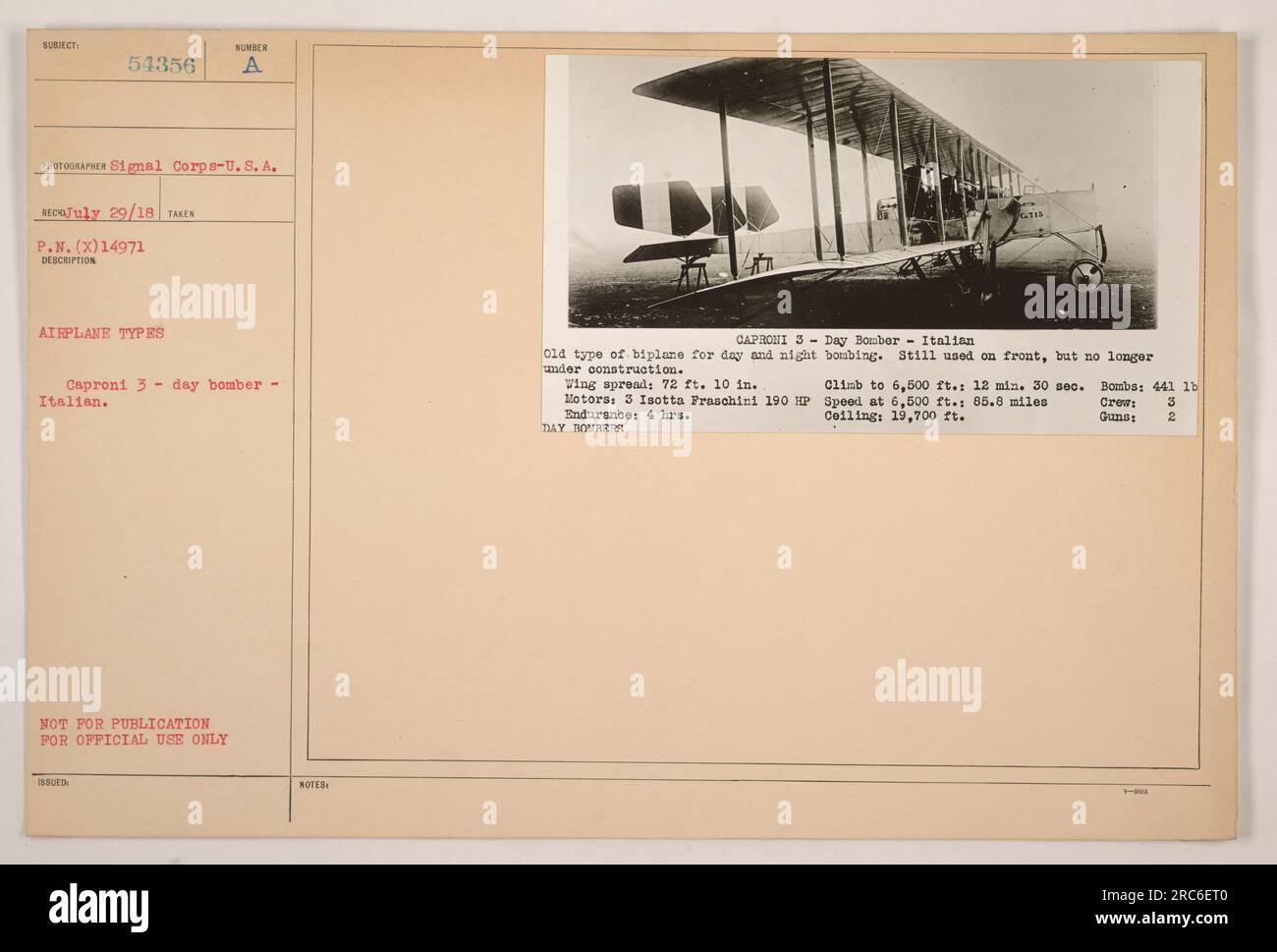 A Caproni 3 day bomber, an Italian airplane, shown in this photograph ...