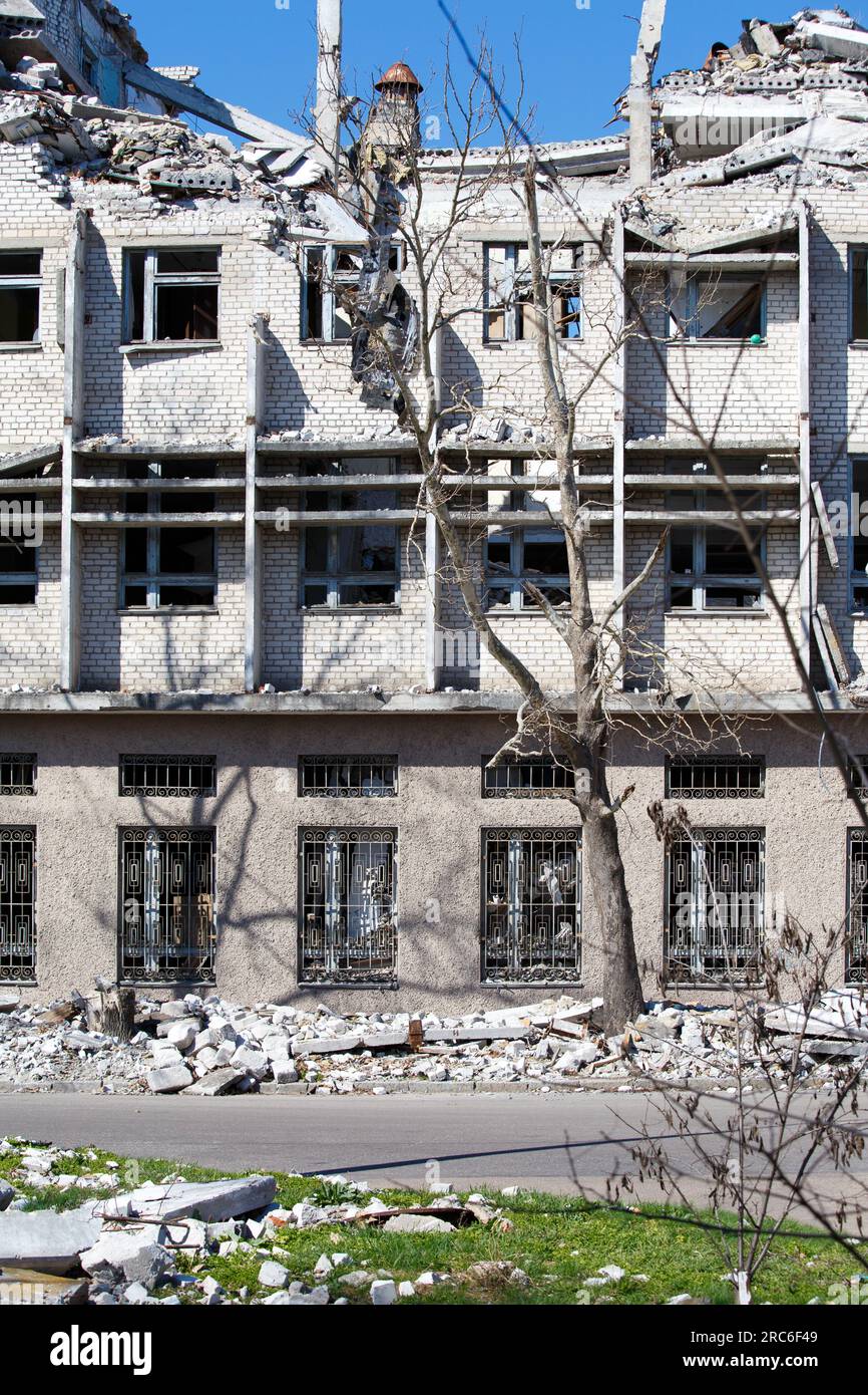 Destroyed building as a result of a shell hit. Russia attacked Ukraine ...