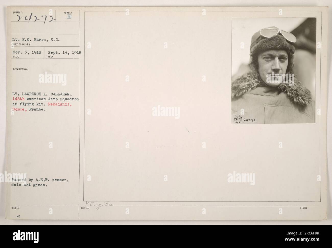 "Lt. Lawrence K. Callahan of the 148th American Aero Squadron captured ...