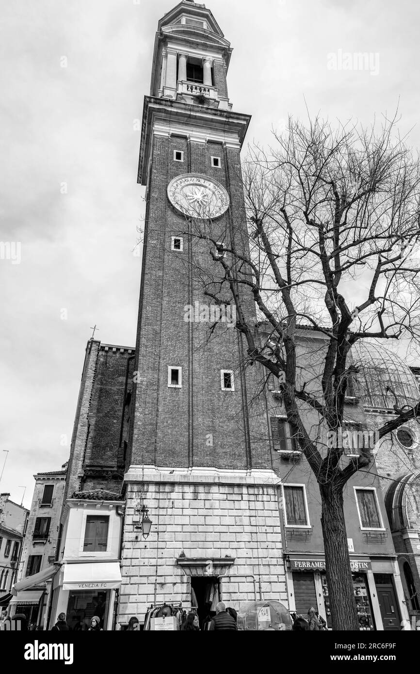 Venice, Italy - April 2, 2022: Clock and bell tower of the Church of ...
