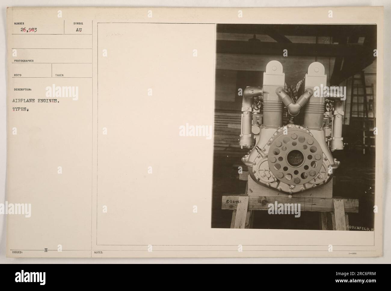 Airplane engines on display during World War One. Various types of ...