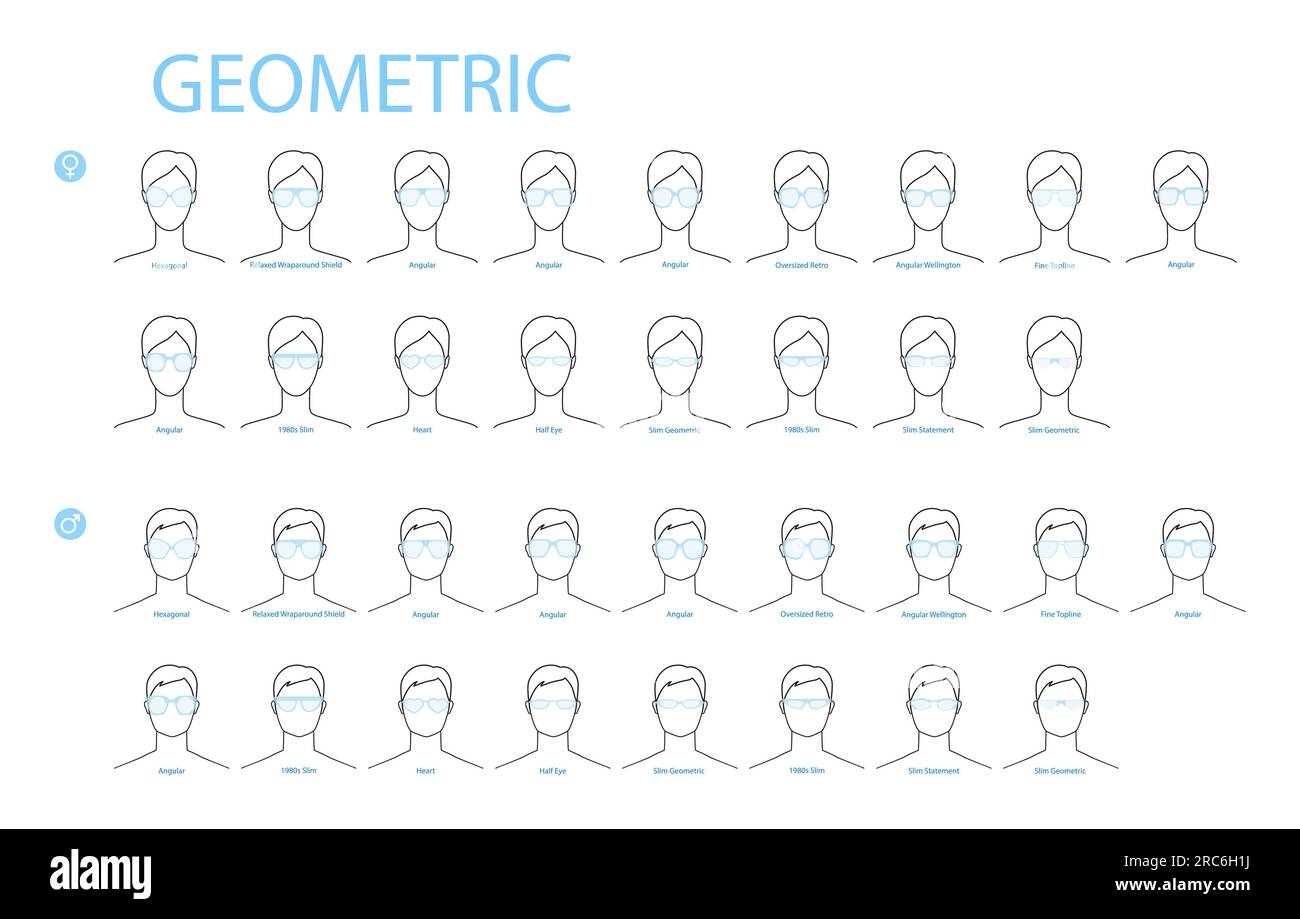 Set of Geometric frame glasses fashion accessory illustration. Sunglass ...