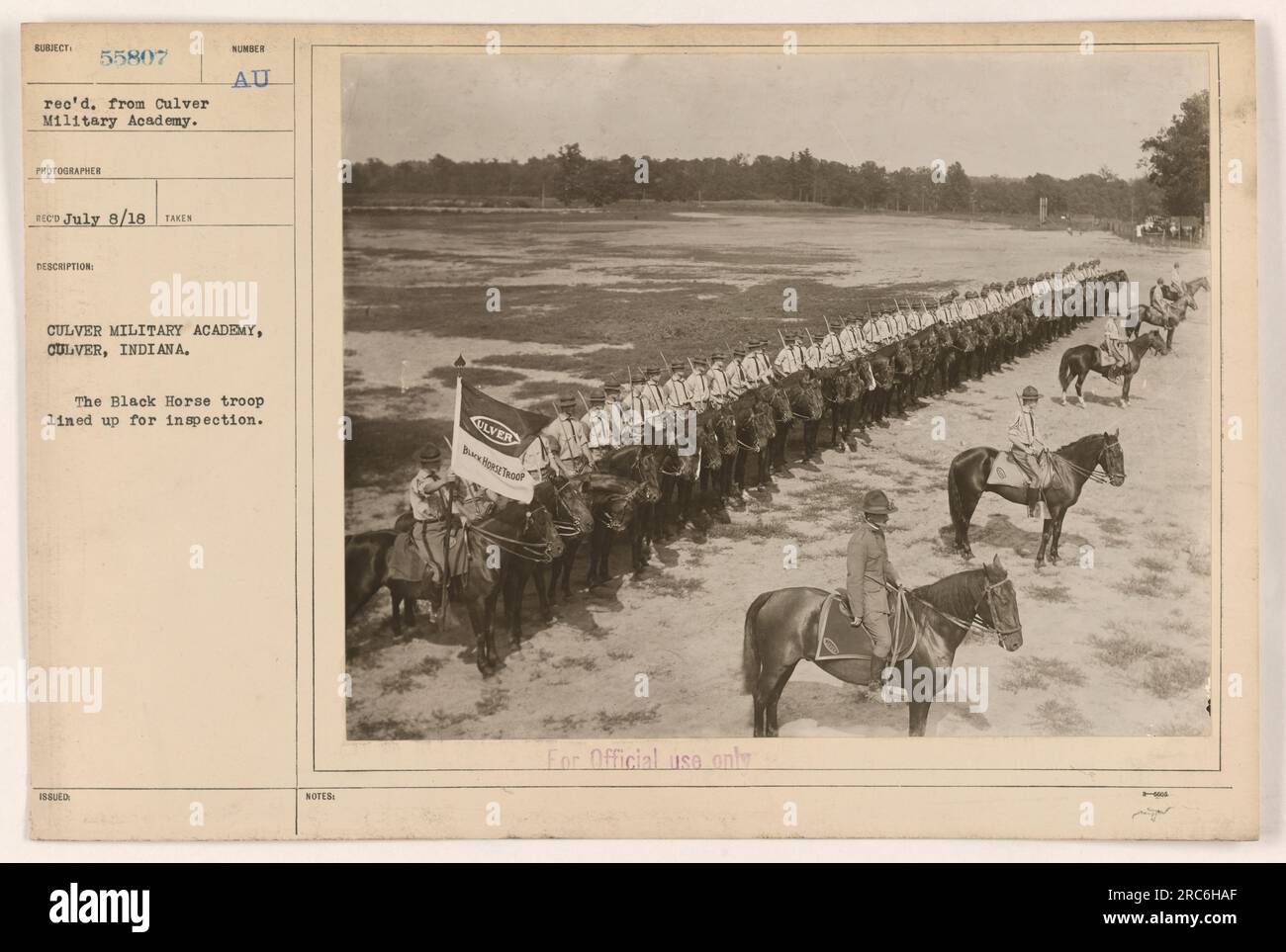 The image shows the Black Horse Troop lined up for inspection at Culver ...