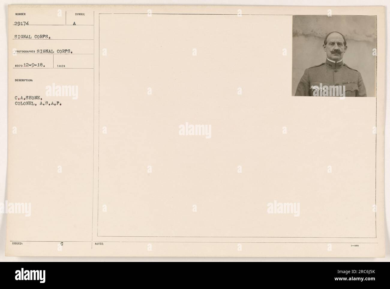 Colonel C.A. Seone of the A.S.A.P., wearing a symbol A on his uniform ...