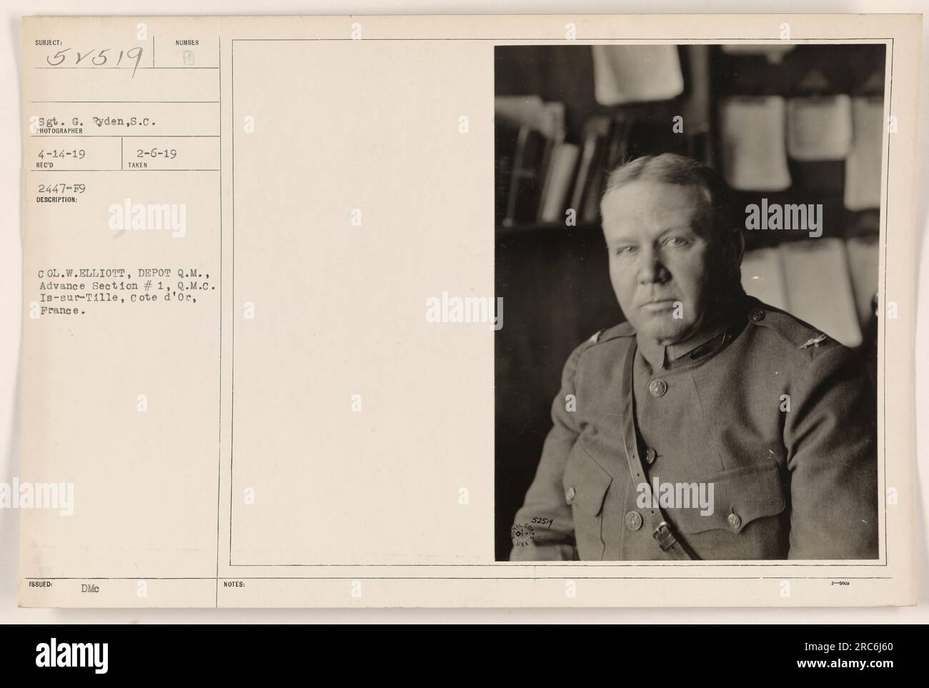 Col. Wm. Elliott, Quartermaster at Q.M.C. Depot, Is-sur-Tille, France ...