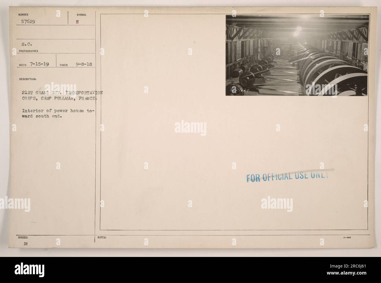 The photograph shows the interior of the power house located at Camp ...