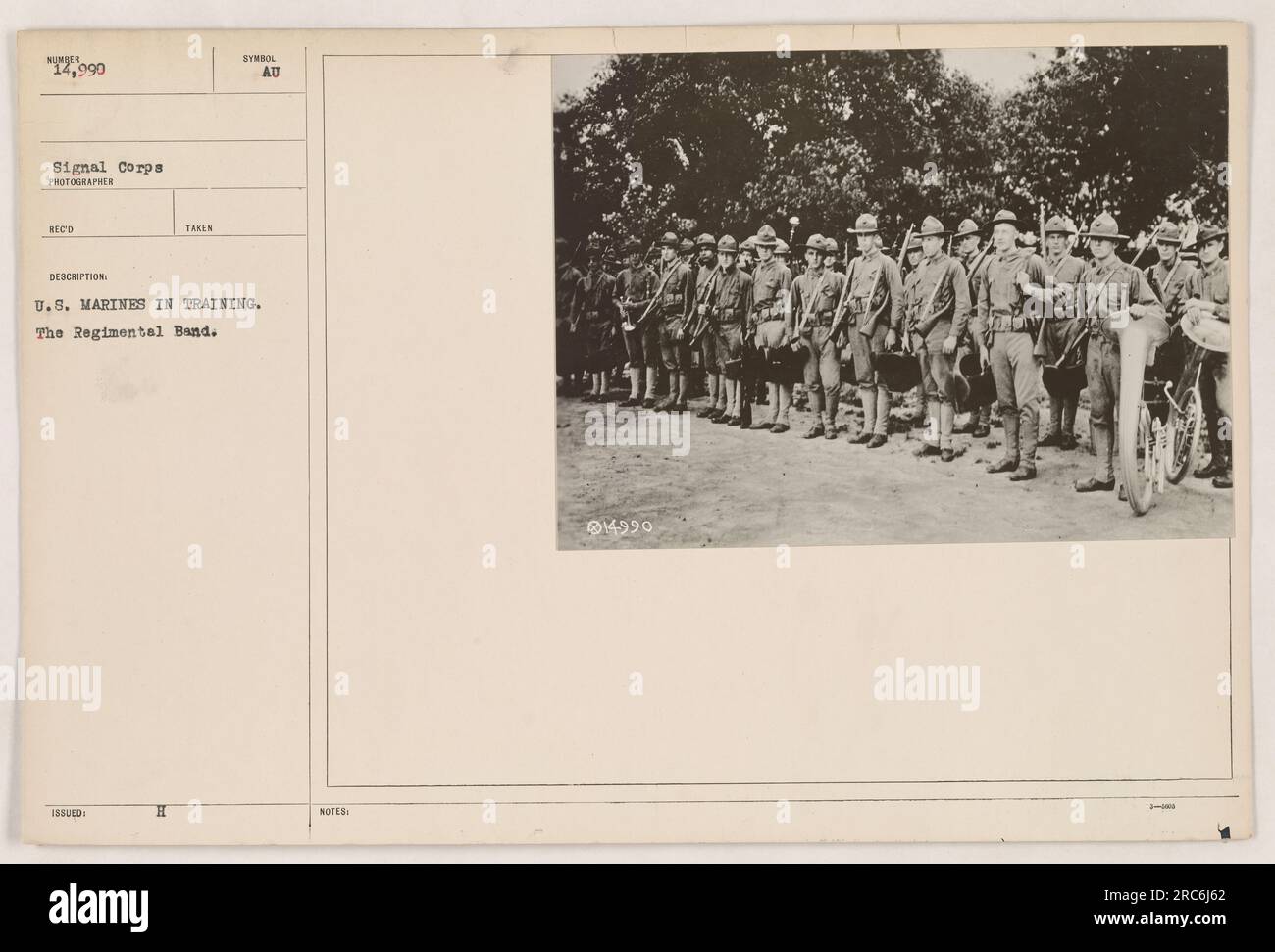 The Regimental Band of U.S. Marines in training during World War One ...