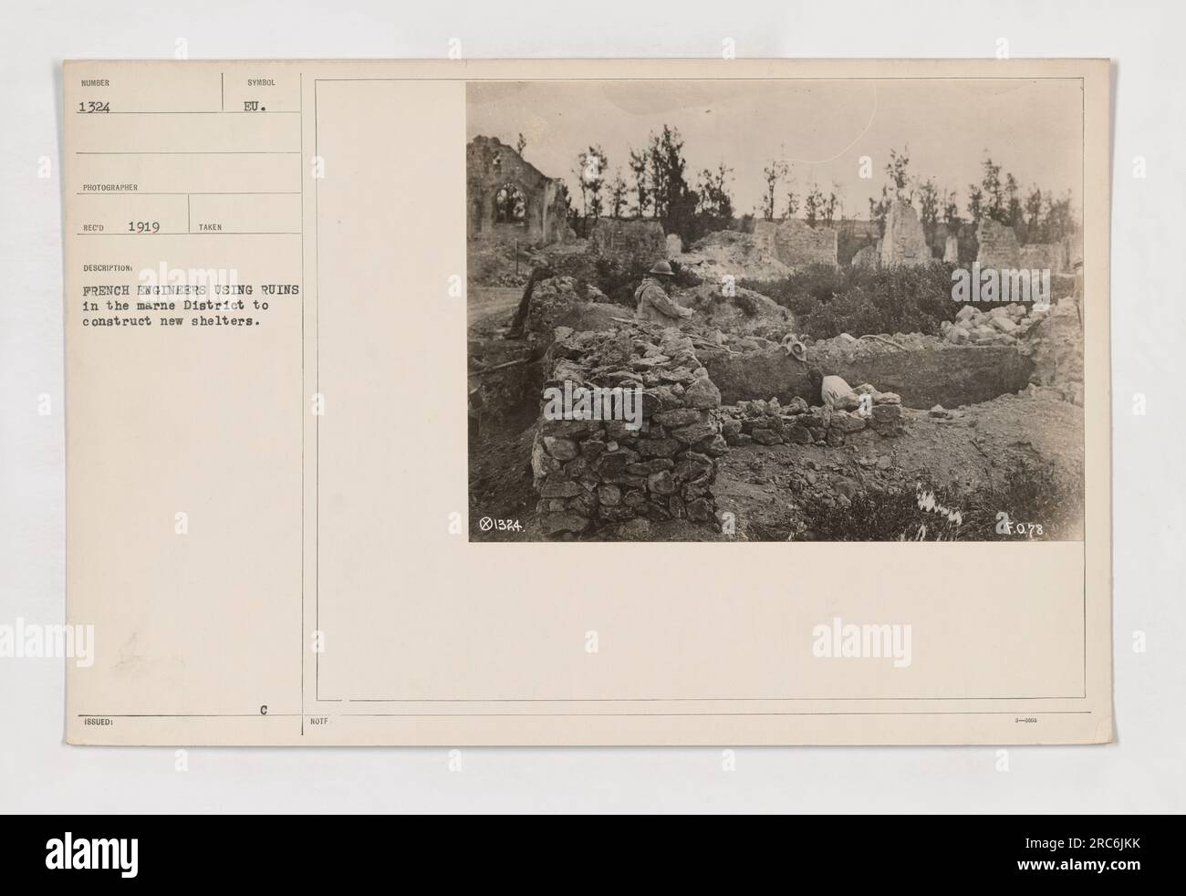 French engineers utilizing the ruins in the Marne district of France ...