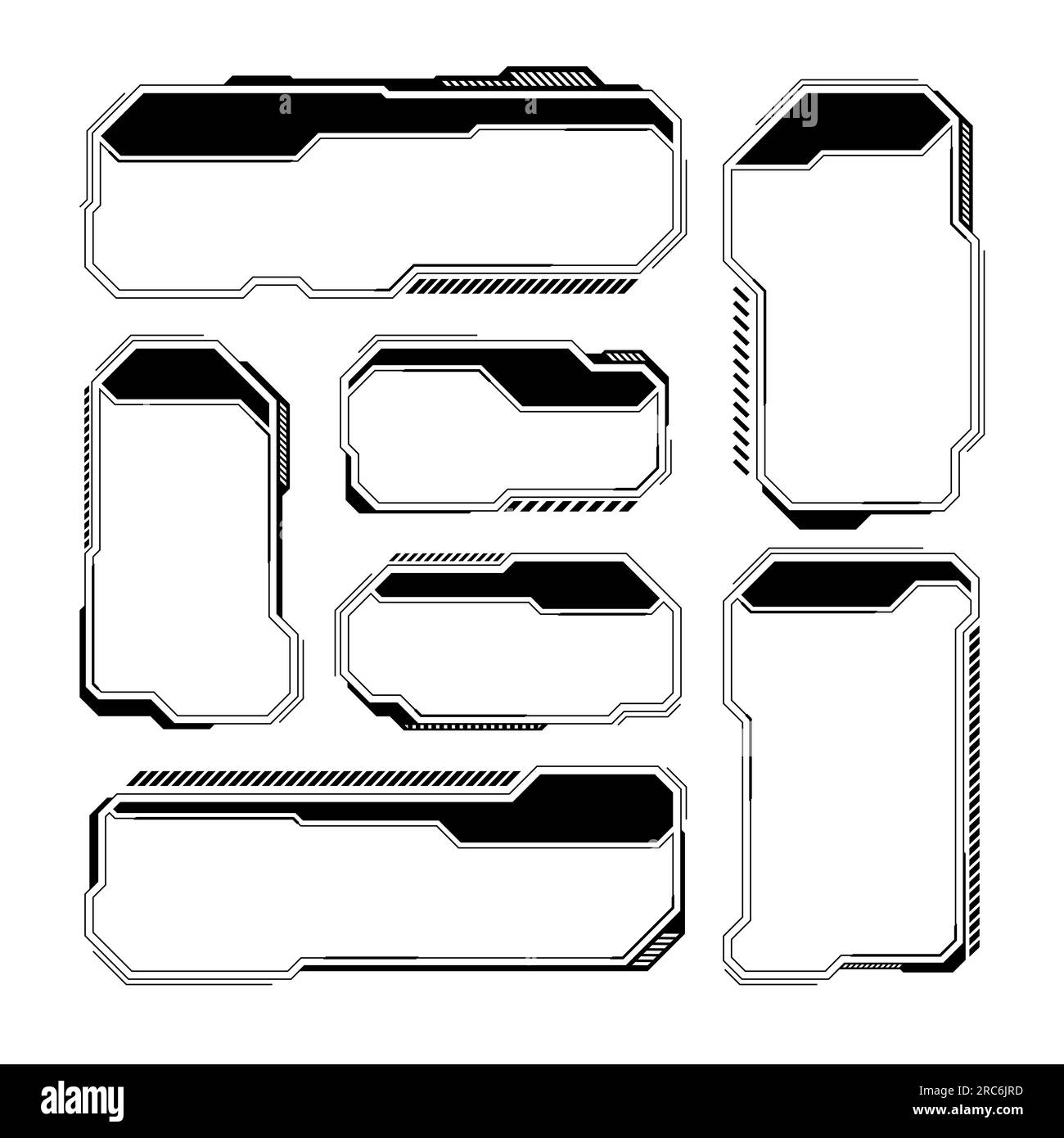 Black futuristic HUD or UI elements. Sci-fi user interface text boxes ...