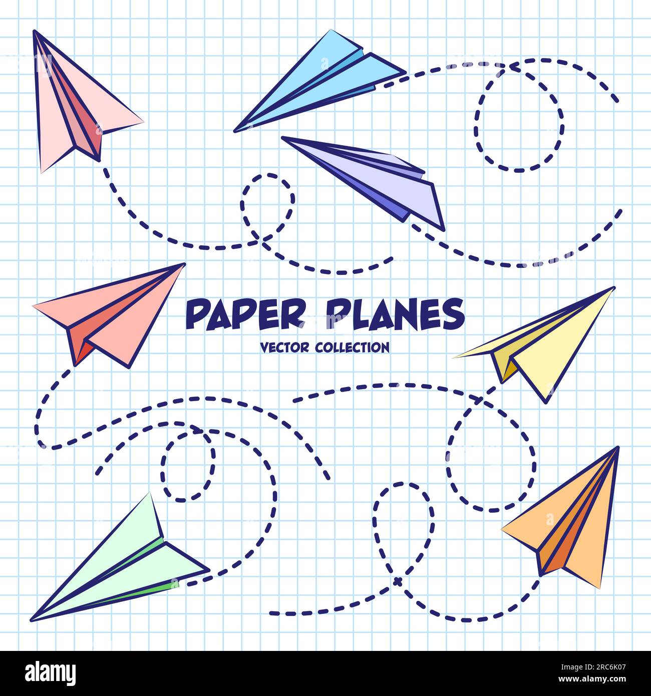 Hand drawn planes on checkered paper sheet. School notebook for drawing ...