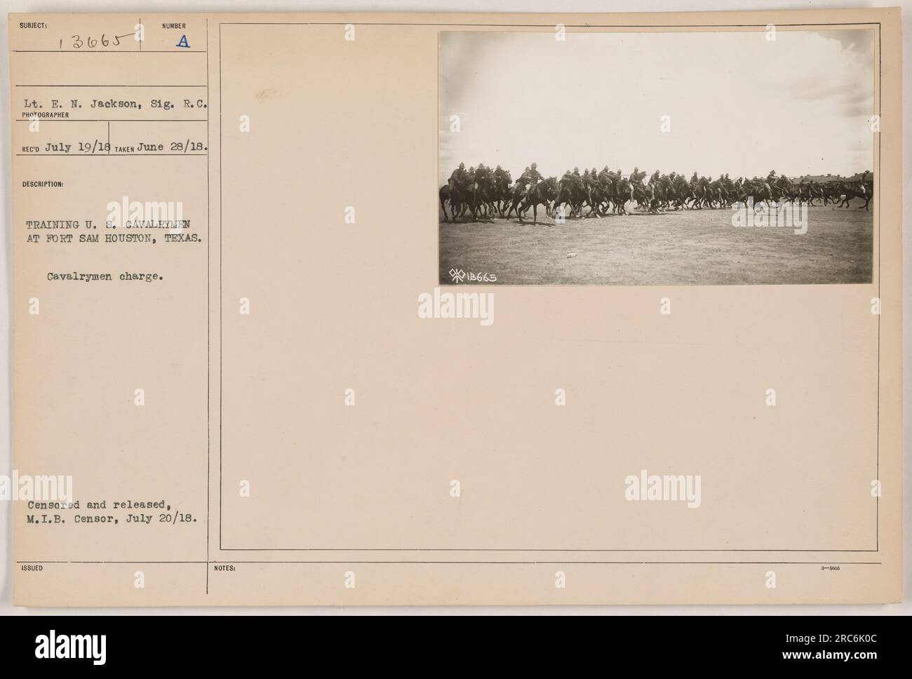 Cavalry training at Fort Sam Houston, Texas during World War I. Lt. E ...
