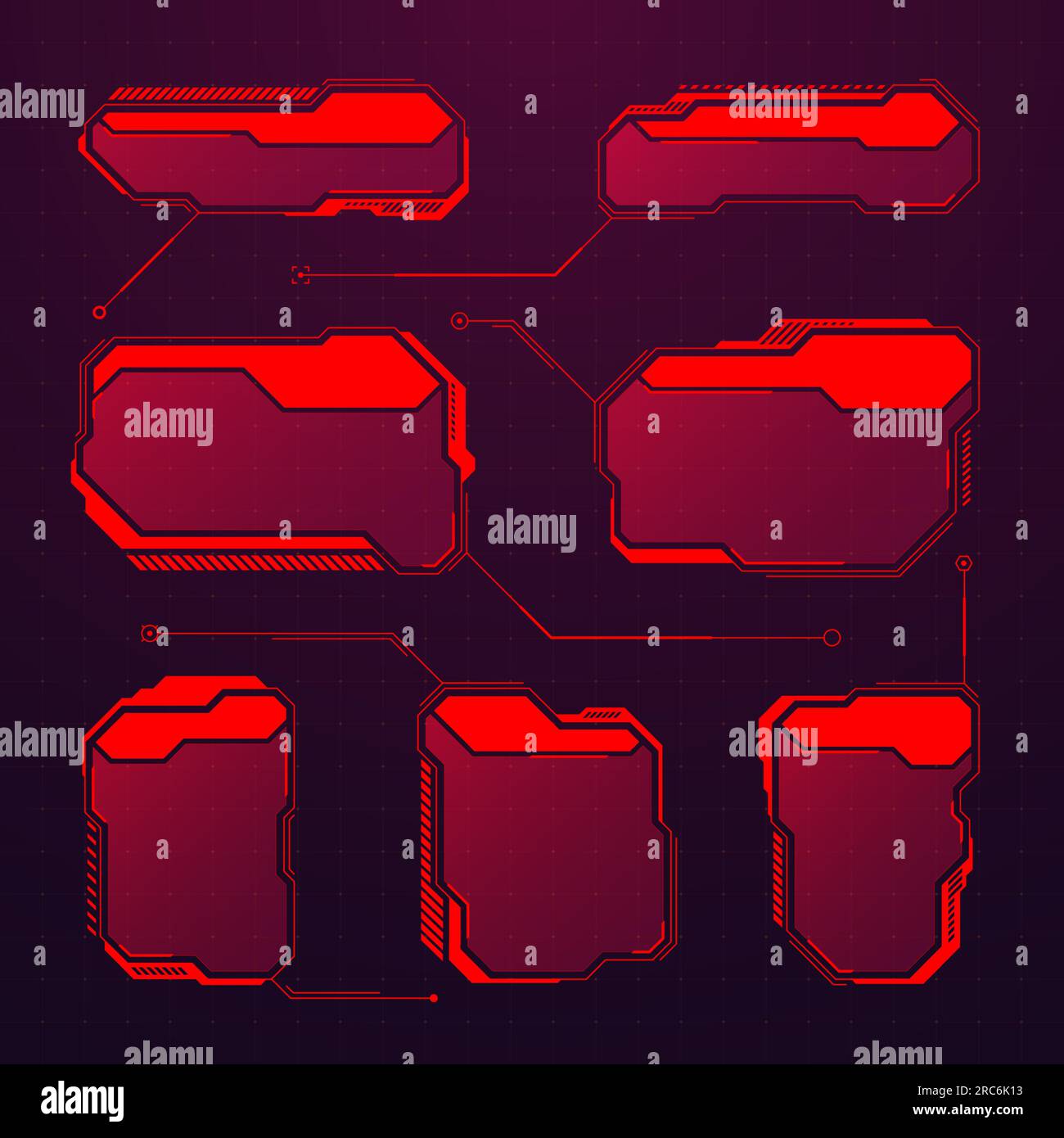 Red futuristic HUD or UI elements. Sci-fi user interface text boxes, callouts. Warning message ...