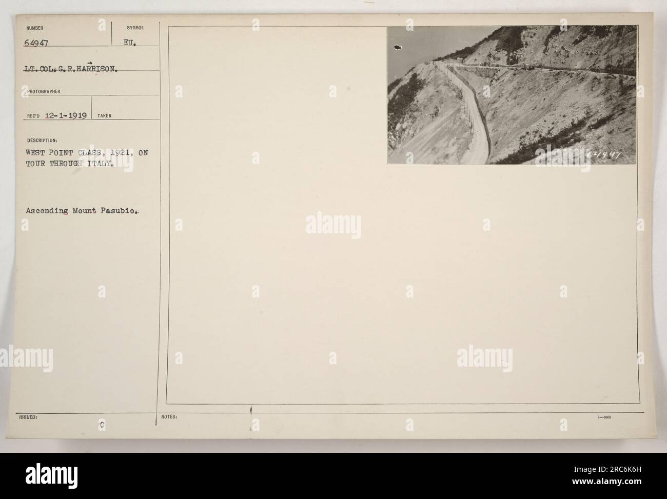 West Point Class of 1921 touring Italy. Lt. Col. G. R. Harrison in the ...