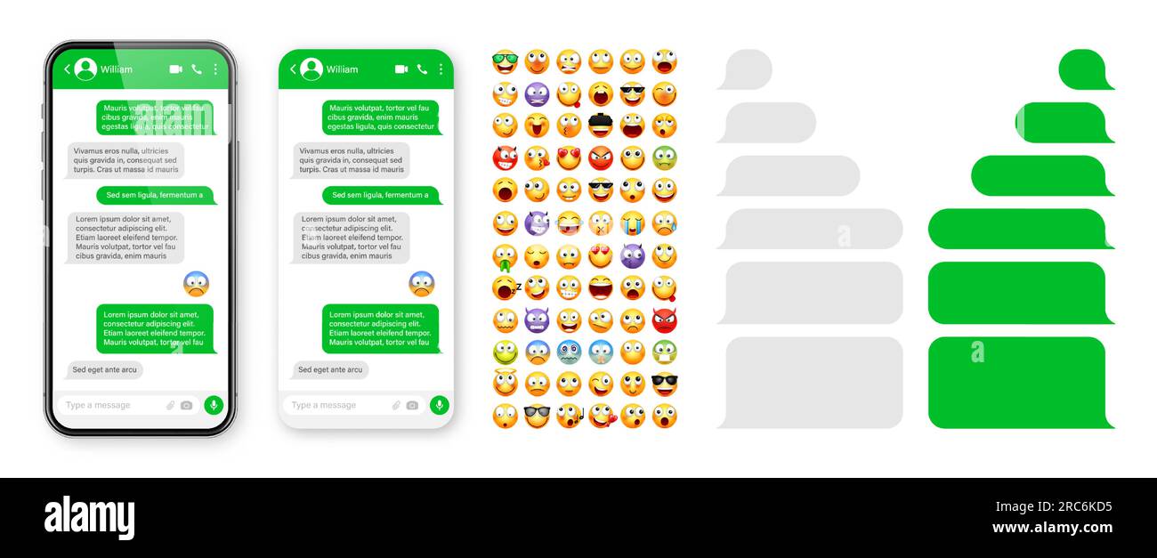 Smartphone Messaging App User Interface Design With Emoji Sms Text Frame Chat Screen With
